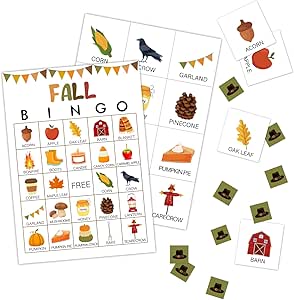 Amazon.com: ESAMP Fall Bingo Game Cards, Thanksgiving Day Bingo, Fall ...