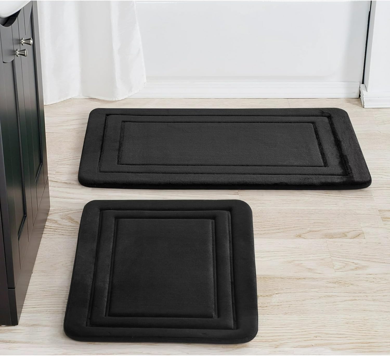 Amazon.com: Mainstays 2 Piece Black Memory Foam Bath Rug Set : Home ...