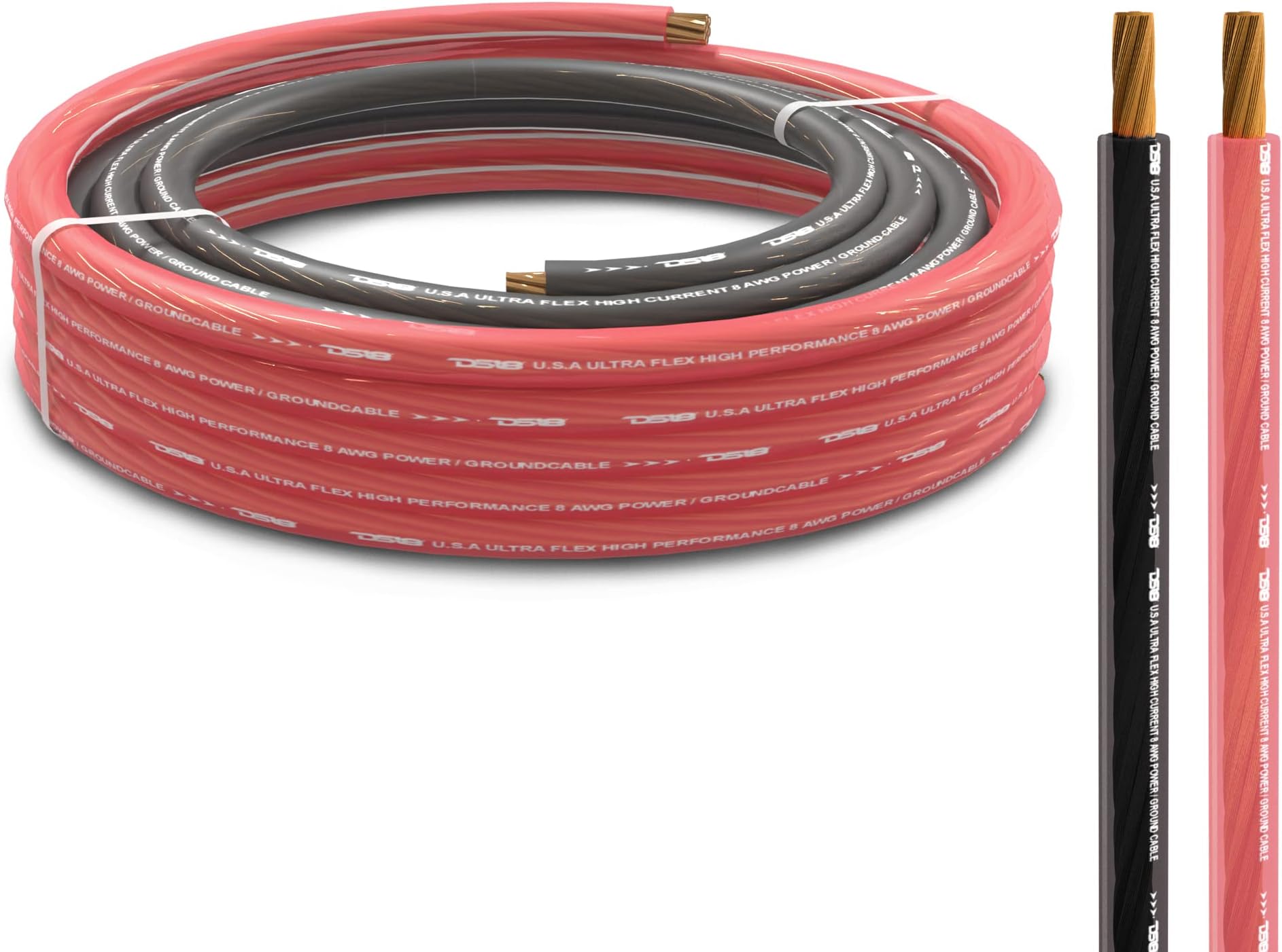 Amazon.com: DS18 PW-8GA-5BK/20RD Ultra Flex Power Wire CCA 8 Gauge, 5ft ...