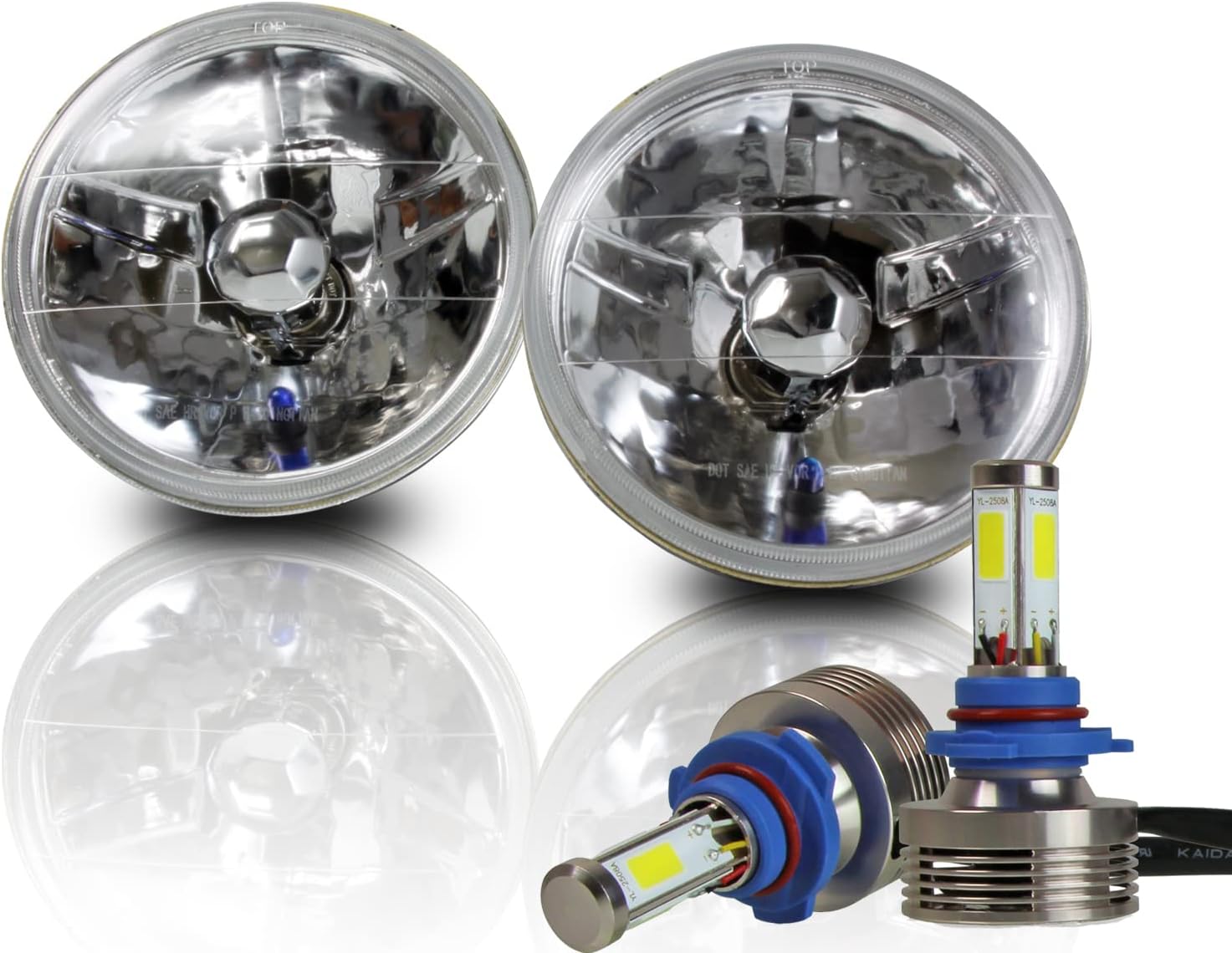 7 Inch Round Sealed Beam Headlight Conversion - fits H6024 - Clear ...