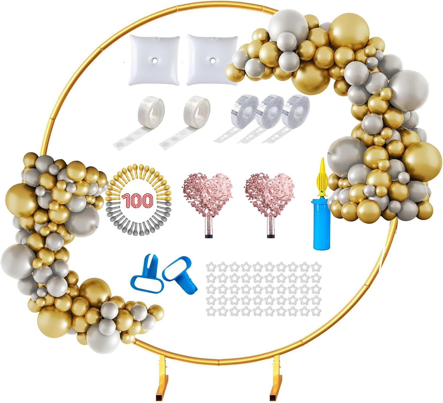 7.2 FT Round Balloon Arch Kit, Metal Golden Circle Balloon Arch with ...