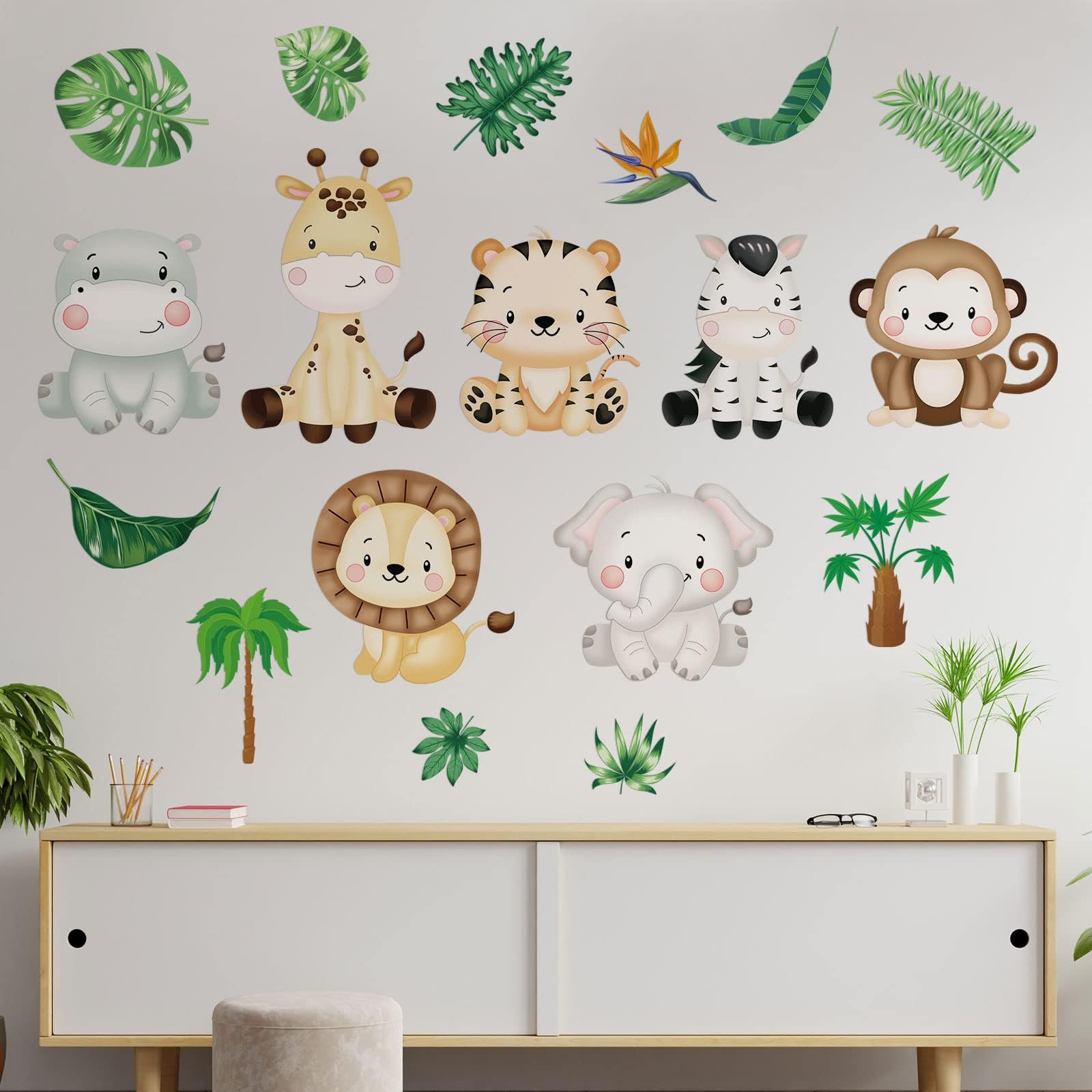 Amazon.com: 9 Sheets Baby Safari Animals Wall Stickers Jungle Animals ...
