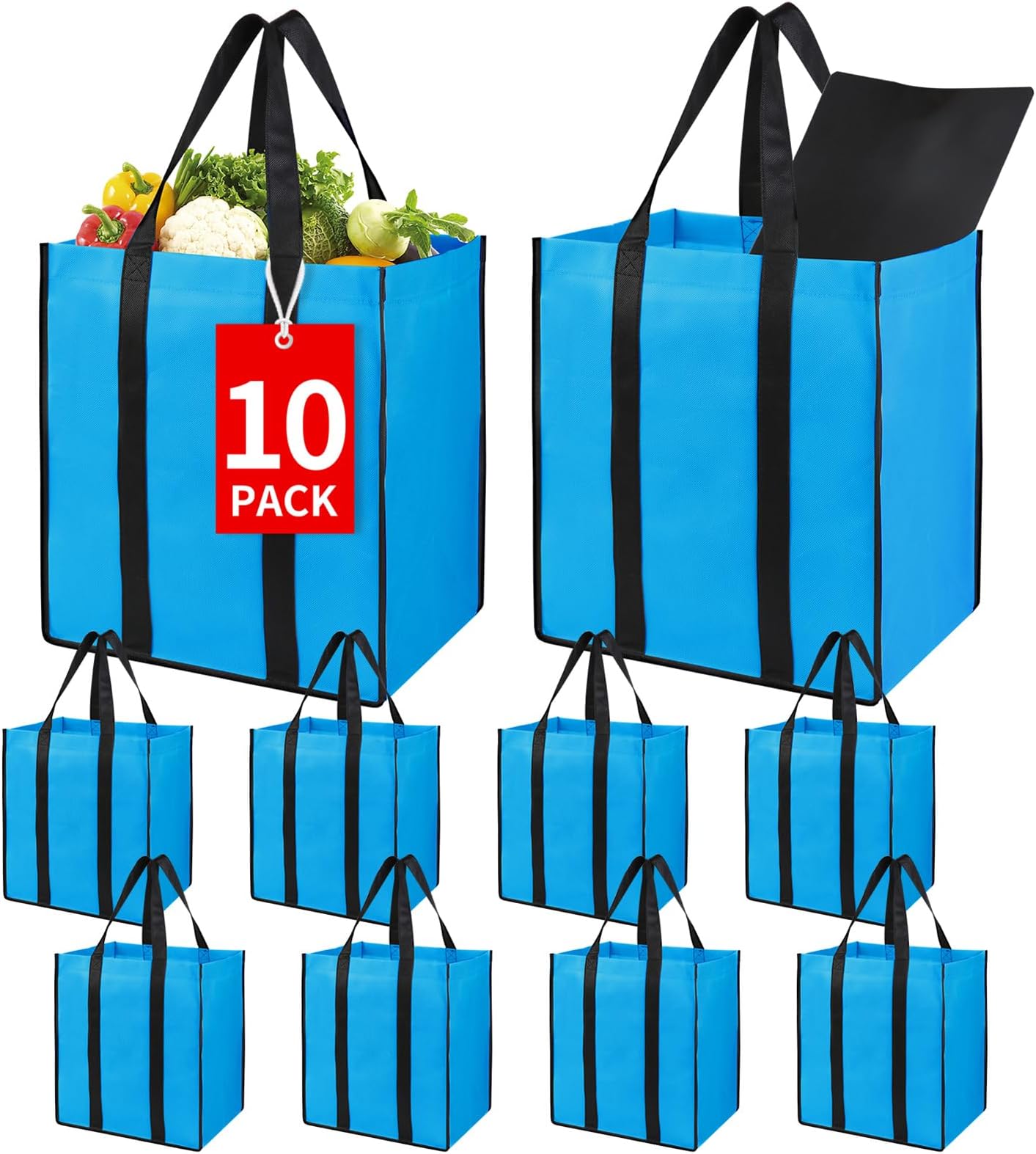 Amazon.com: Bodaon 10Pk Collapsible Kitchen Reusable Grocery Bags with ...