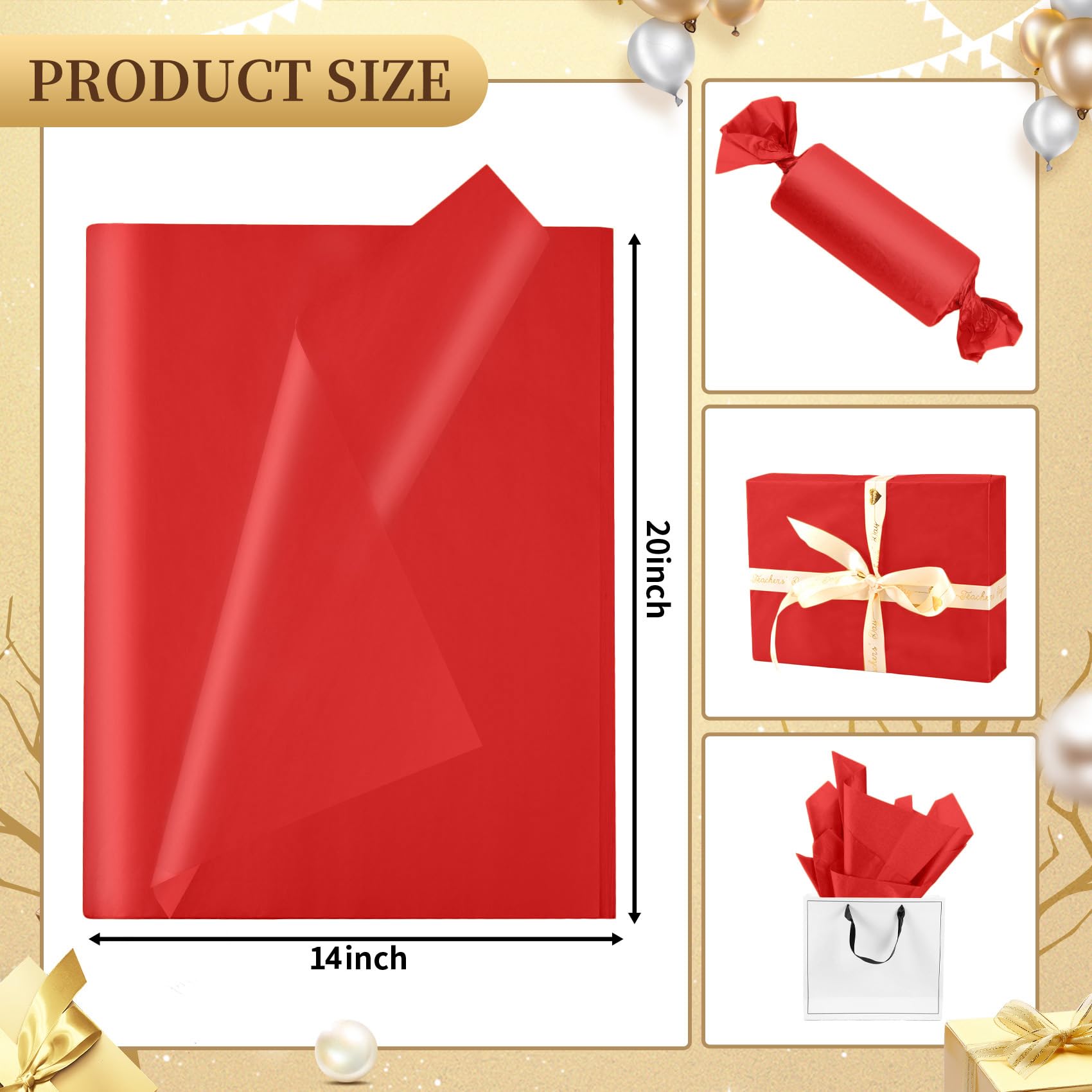 Snapklik.com : 50 Sheets Red Tissue Paper For Gift Bags - Red Wrapping ...