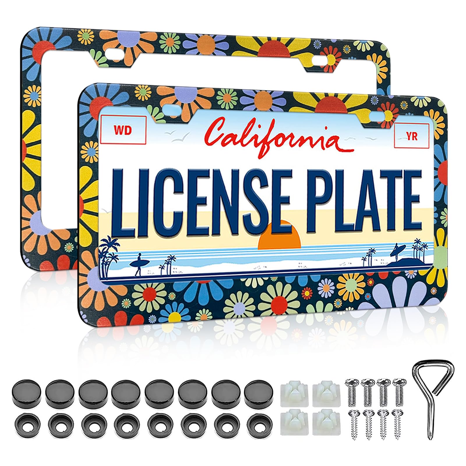 Amazon.com: LIN KANG Colorful Hippie Flowers License Plate Frame - 2 ...