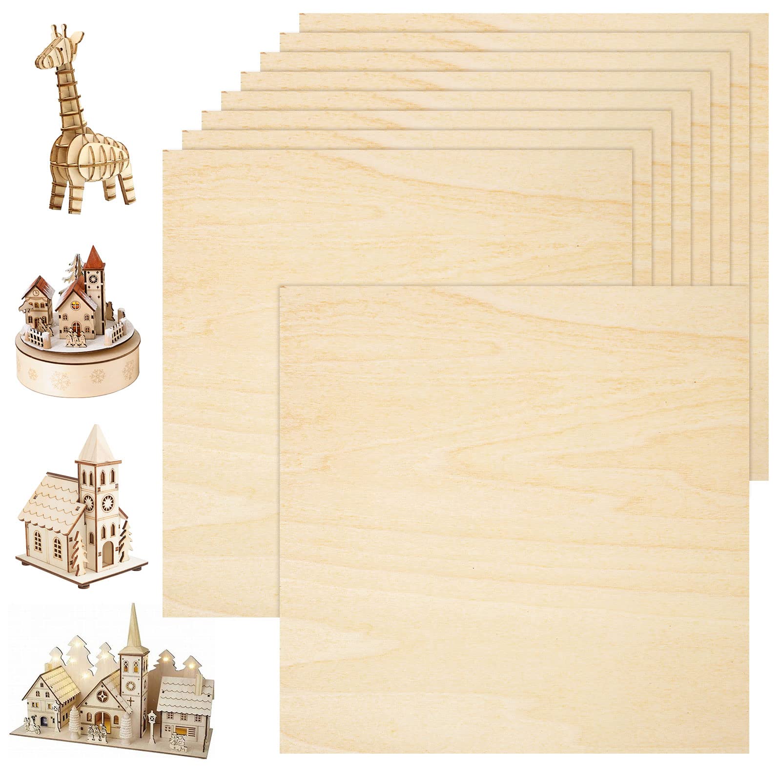 AKOLAFE 12PCS Balsa Wood 200x200x6mm Plywood Sheets Wood Planks ...