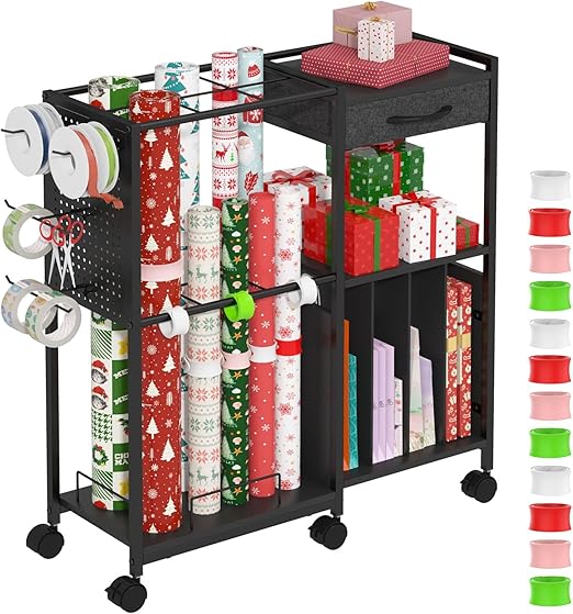 Amazon.com: Kikihouse Wrapping Paper Storage Cart with 12PCS Slap Bands ...