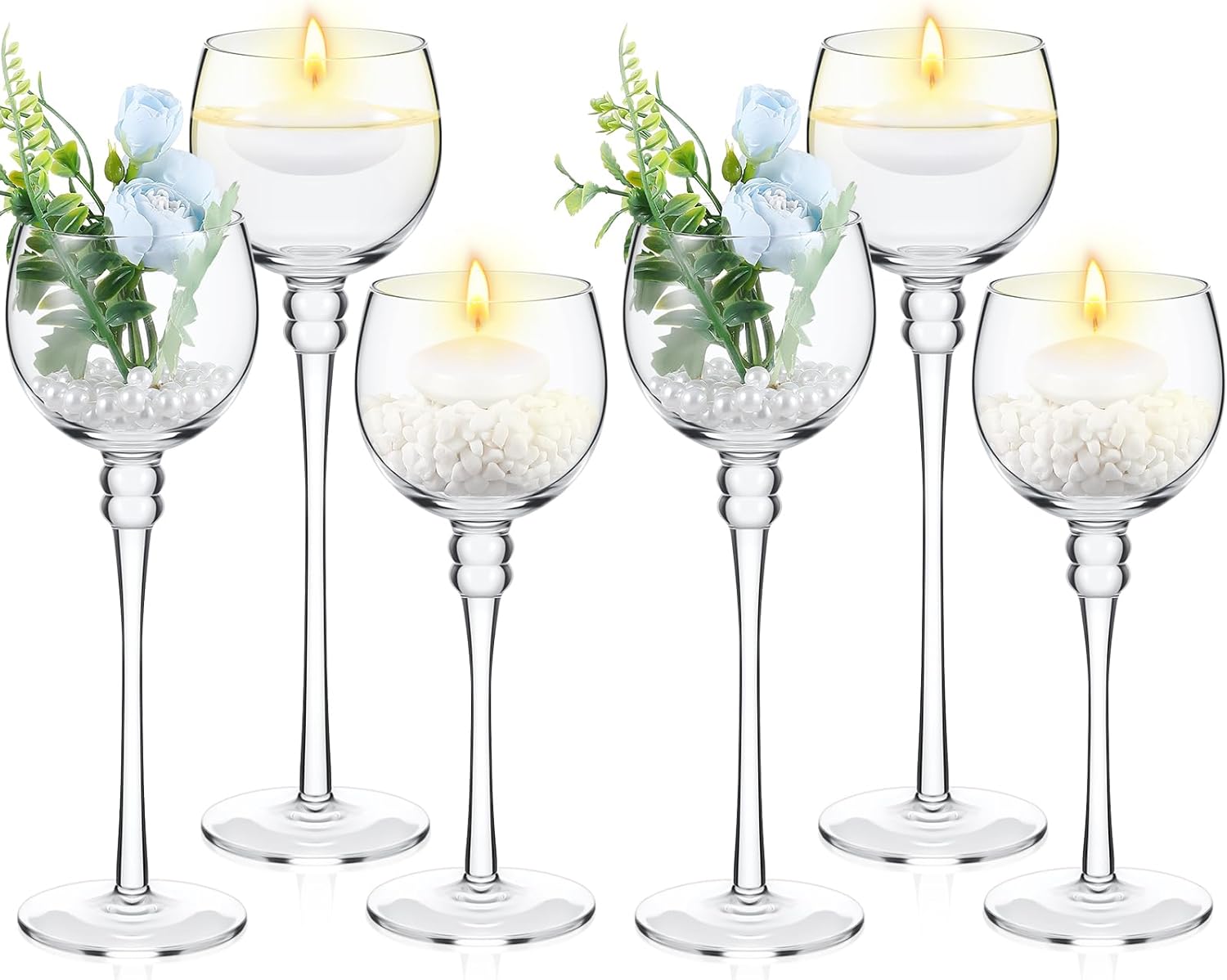 Amazon.com: Singhoow 6 Pcs Tall Glass Candle Holder Tea Light Candle Holders Set Long Stem Clear ...