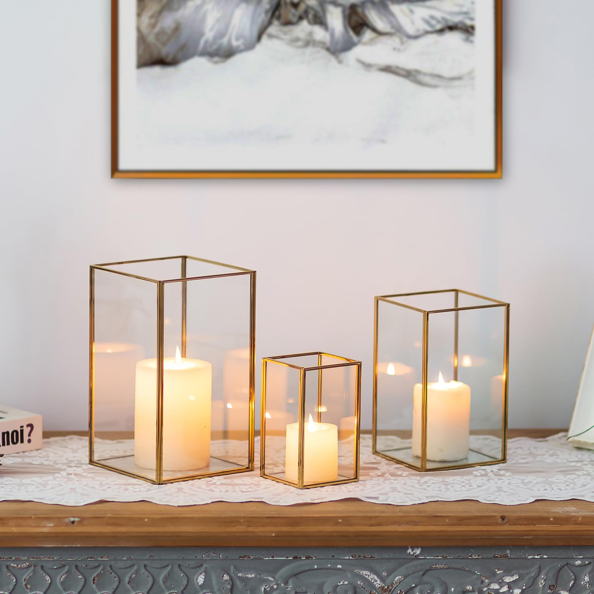 Amazon.com: Glass Hurricane Candle Holder, Set of 3 Large Clear Hexagon ...