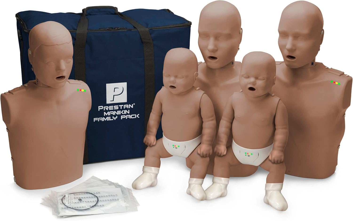 Prestan Family Pack of CPR Manikins (2 Adult, 1 Child, 2 Infant) Dark ...