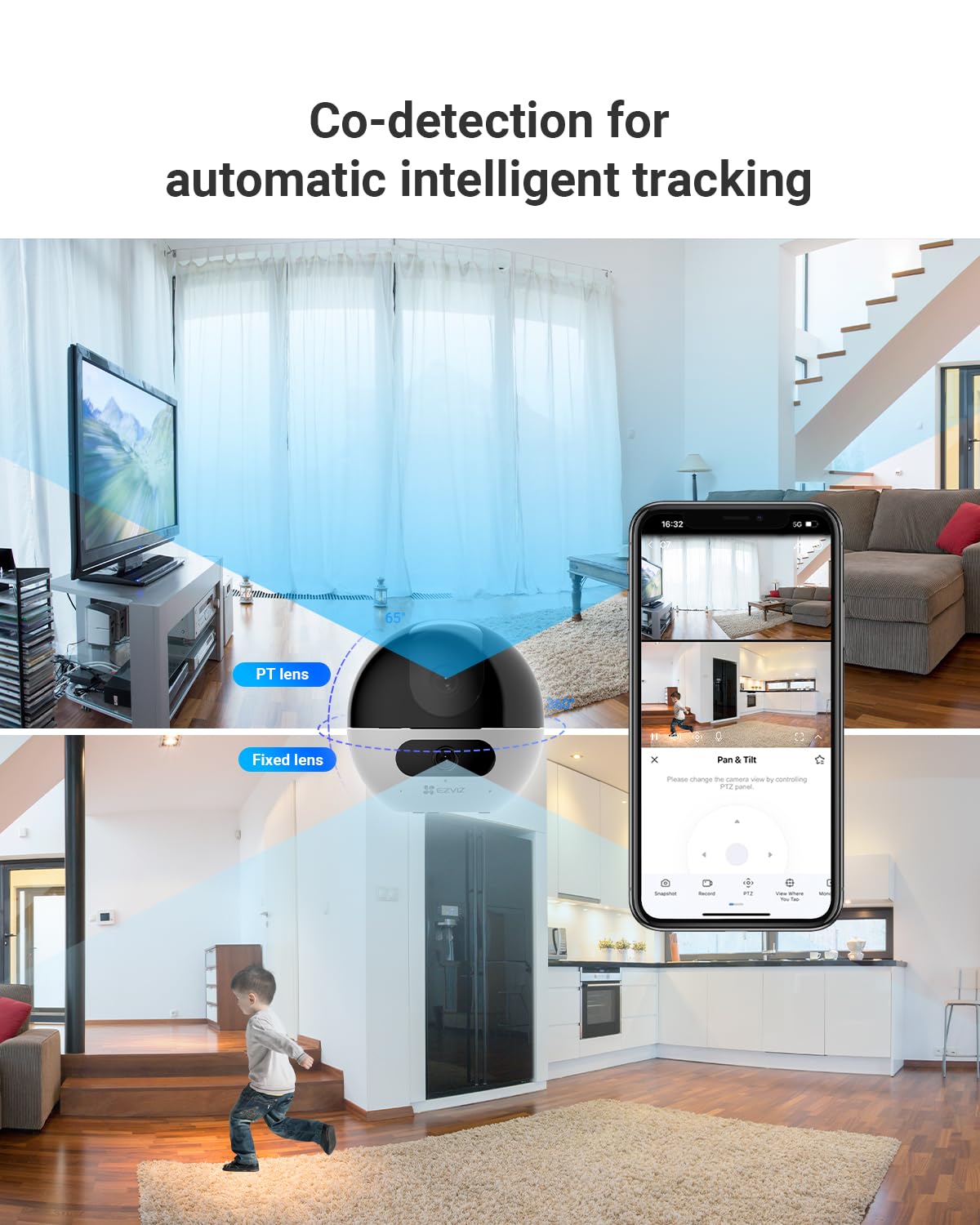 EZVIZ Dual-Lens 2K+ Indoor Security Camera, Dual Band, 10M Starlight Colour Night Vision, Pan ...