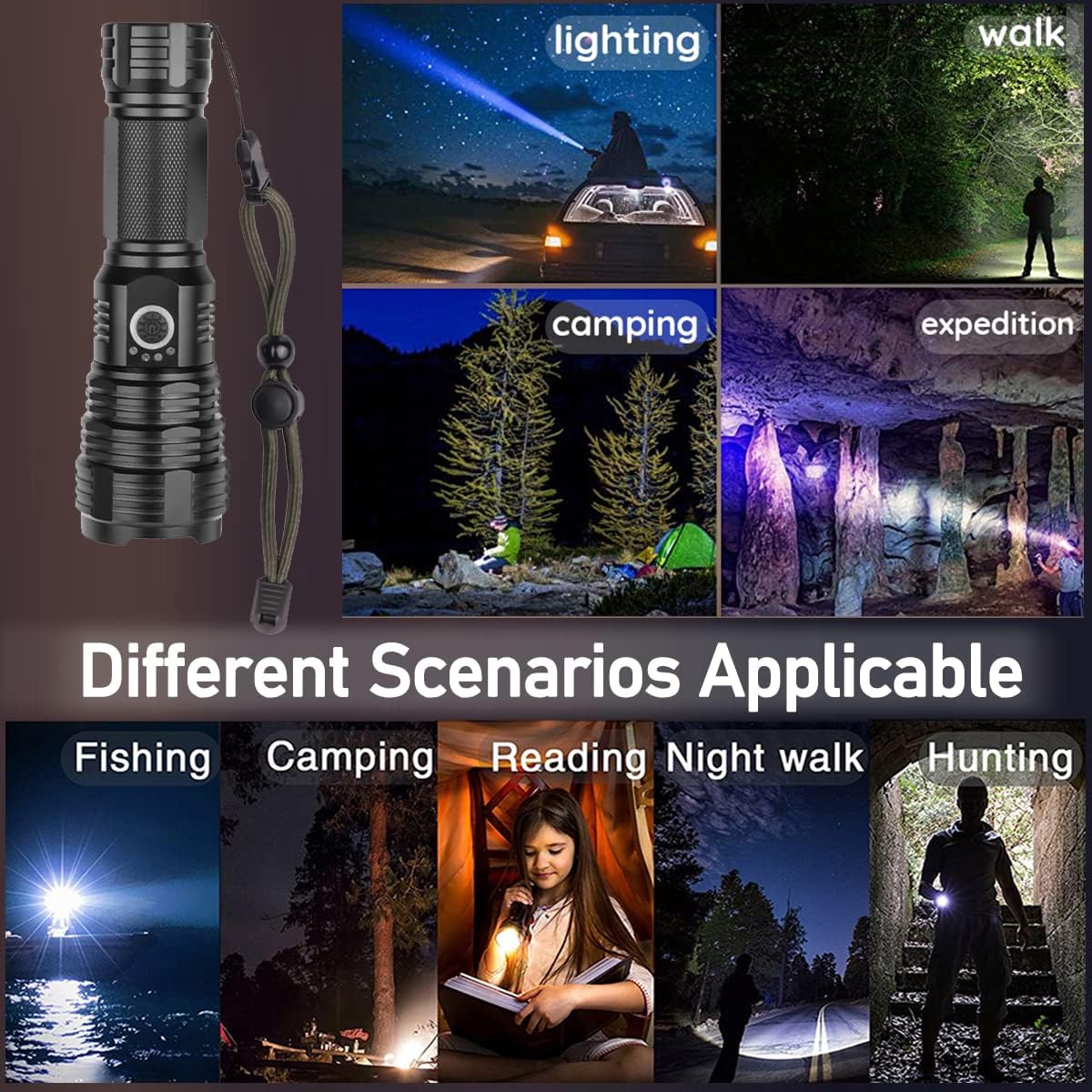 Super linterna LED recargable linternas de alto lúmenes 100000 lúmenes ...