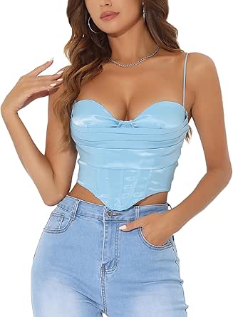 Allegra K Women's Sexy Bustier Crop Tops Backless Boned Spaghetti Straps Club Party Corset Top X ...