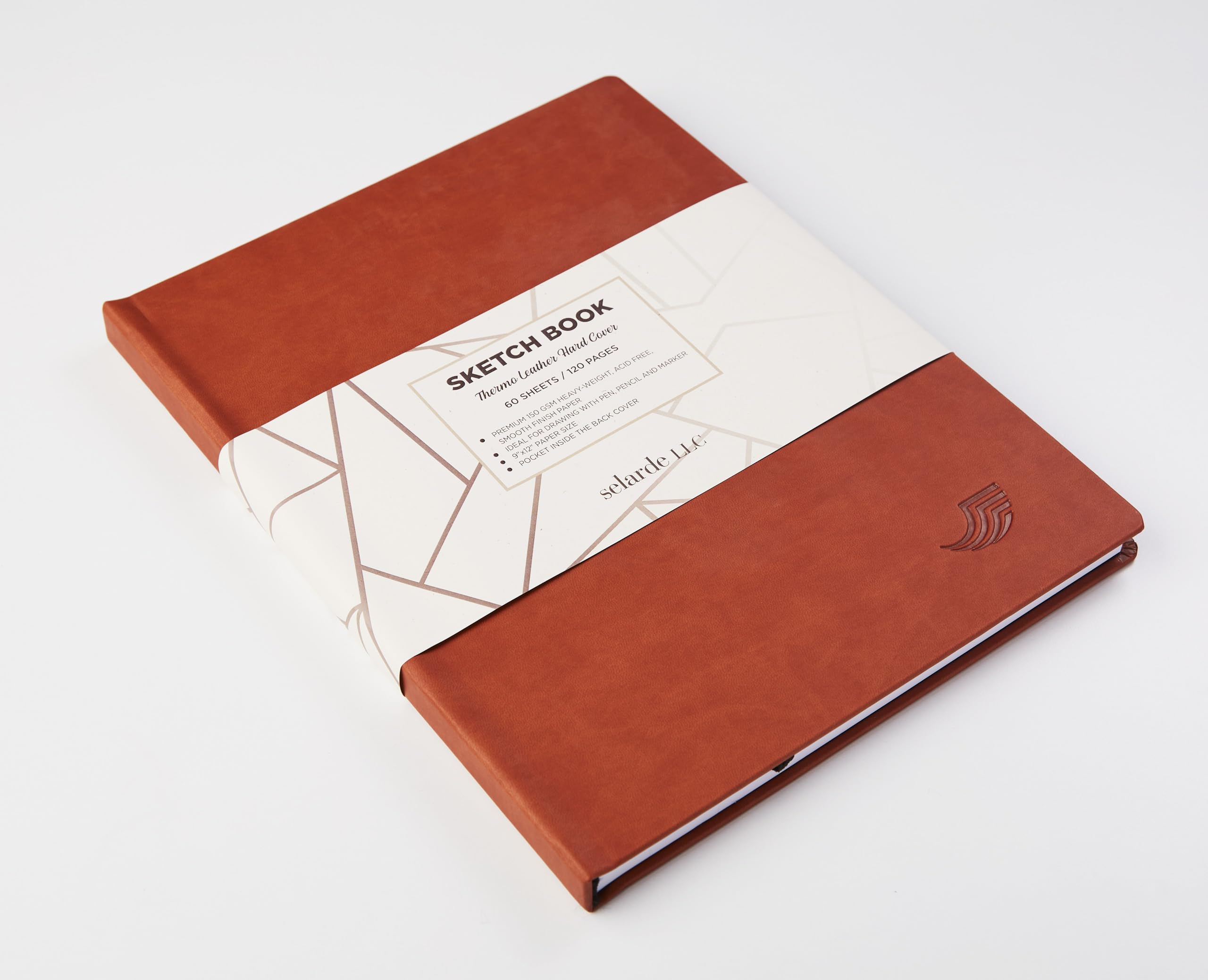 Amazon.com: Selarde Thermo Leather Hard Cover Sketch Book, Brown, 60 sheets / 120 pages, 9" x 12 ...