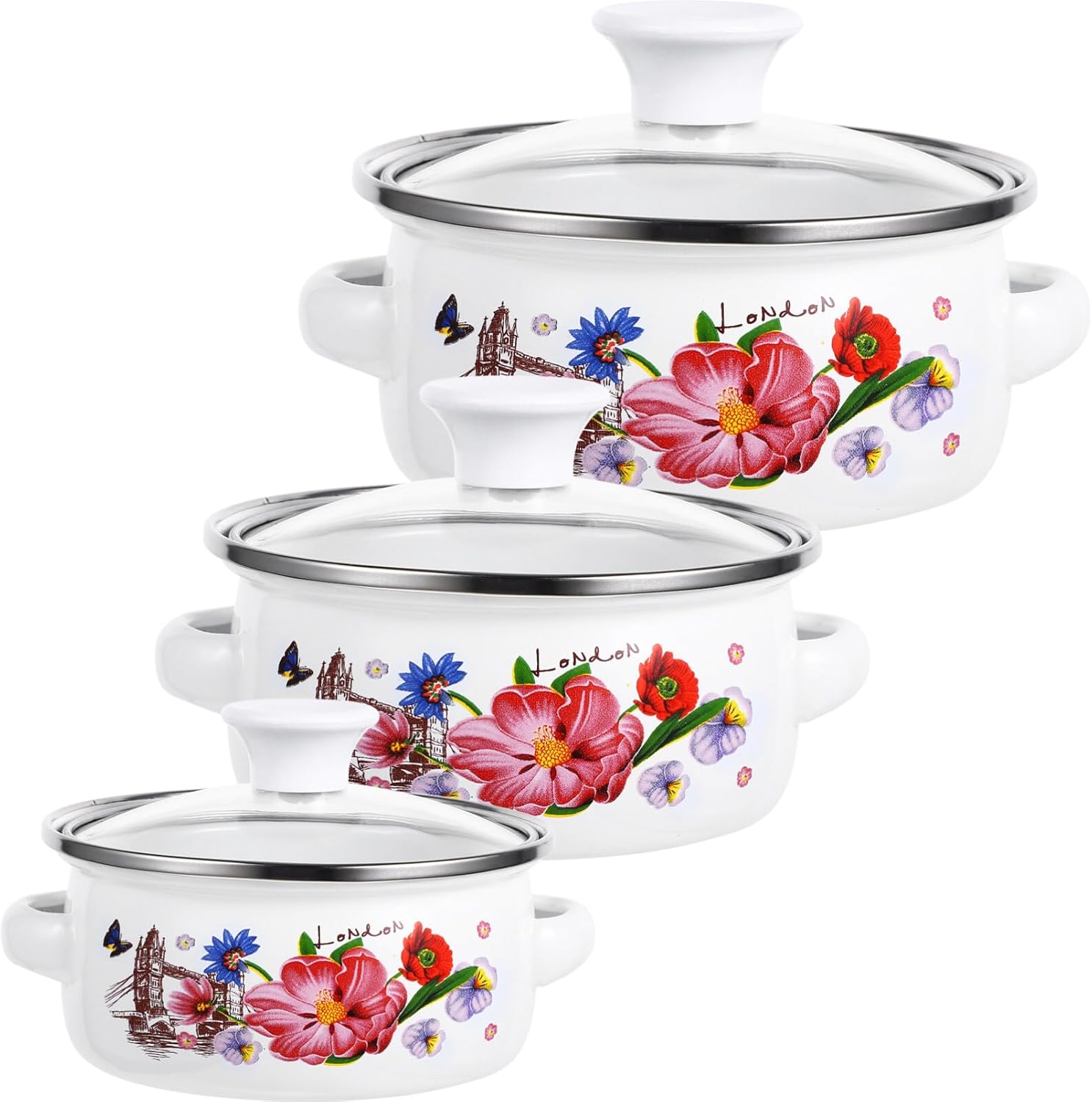 Amazon.com: Amosfun 3Pcs Enamelware Pot Set Enamel Stockpot with Lid ...