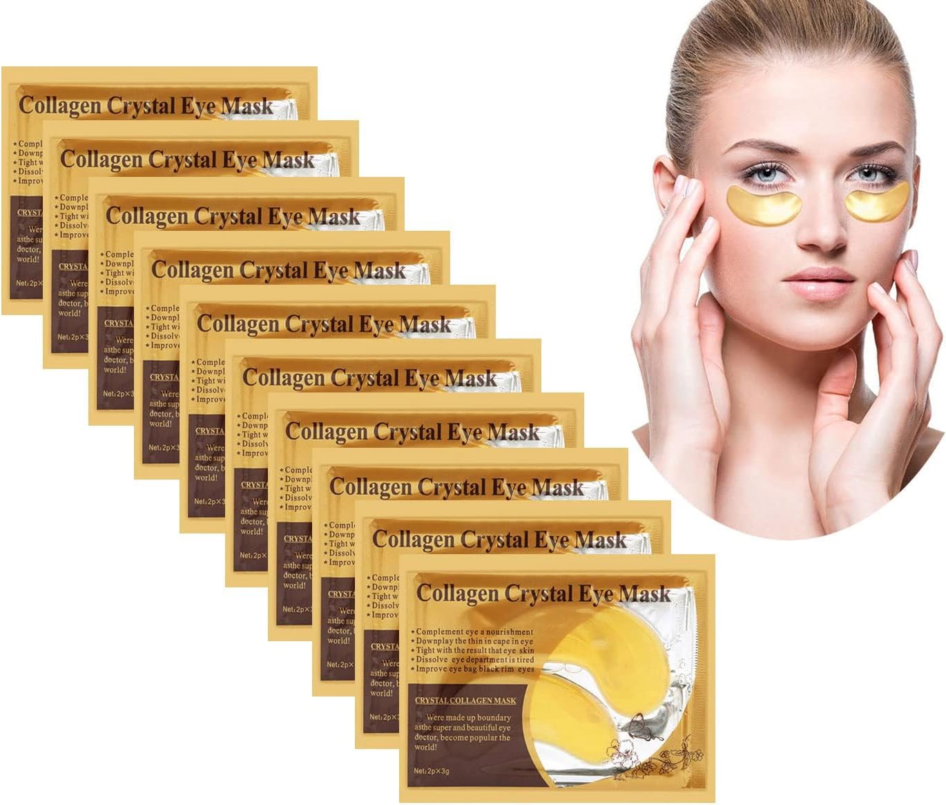 10 Pairs Crystal Collagen 24k Gold Under Eye Gel Pad Face Mask Anti ...