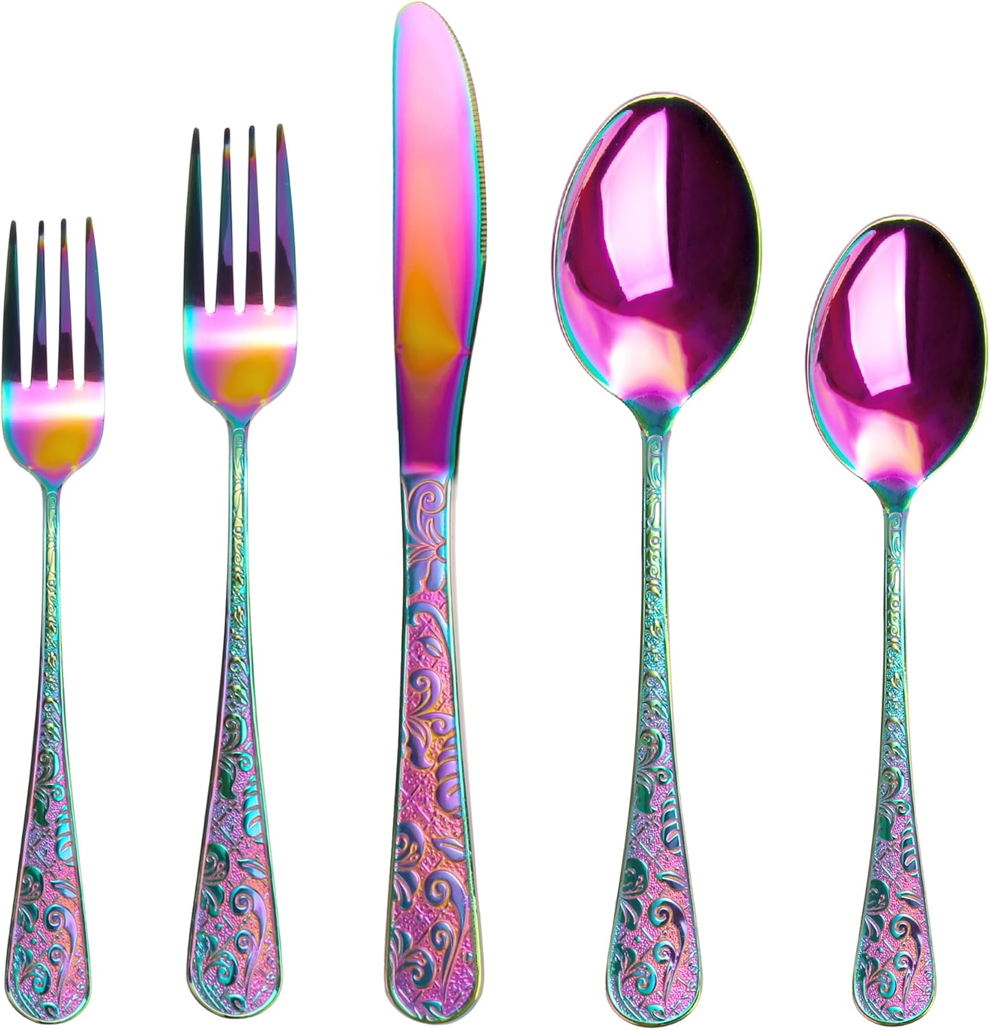 Amazon.com | Runfly Vintage Carved Rainbow Stainless Steel 20 Pieces ...