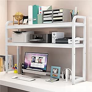 Amazon.com: GUODDM 2 Layer Small Desktop Bookshelf - Expandable Desktop ...