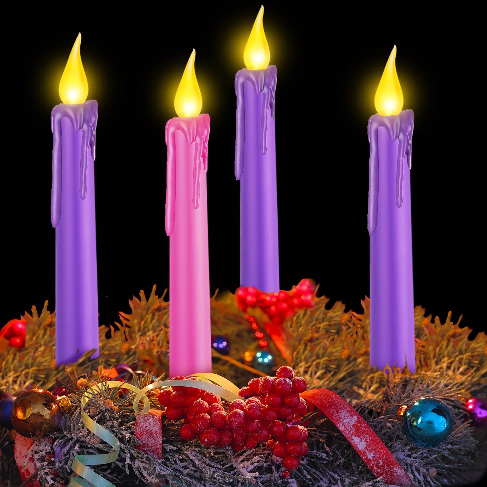 Amazon.com: 4 Pcs LED Flameless Advent Candle Set Christmas Advent ...