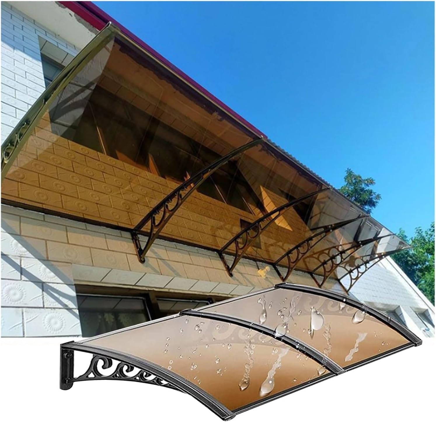 Patio Shade Canopy Awning with Polycarbonate Roofing Sheets - Black ...