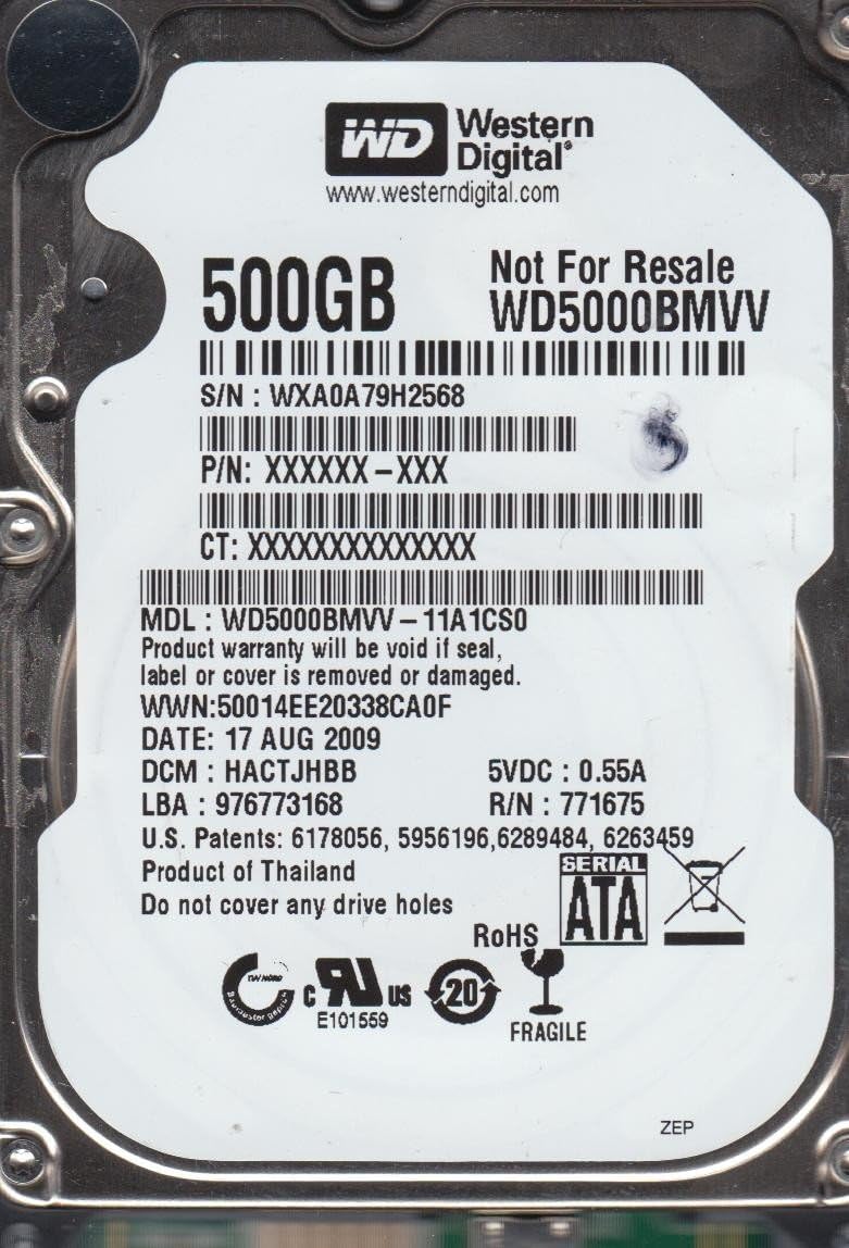 Amazon.com: WD5000BMVV-11A1CS0, DCM HACTJHBB, Western Digital 500GB USB ...