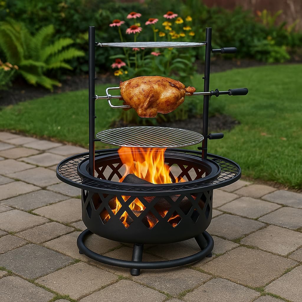 Deko Living Foyer d'extérieur de 83 cm avec grille et rôtisserie en ...