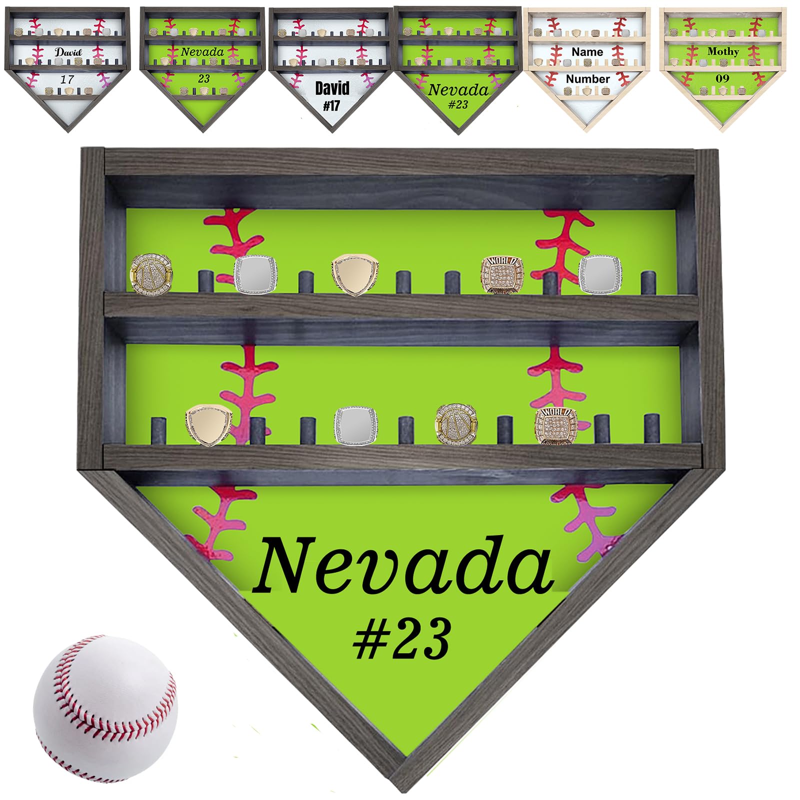 Amazon.com: Personalized Ring Display Case Custom Name Number Baseball ...