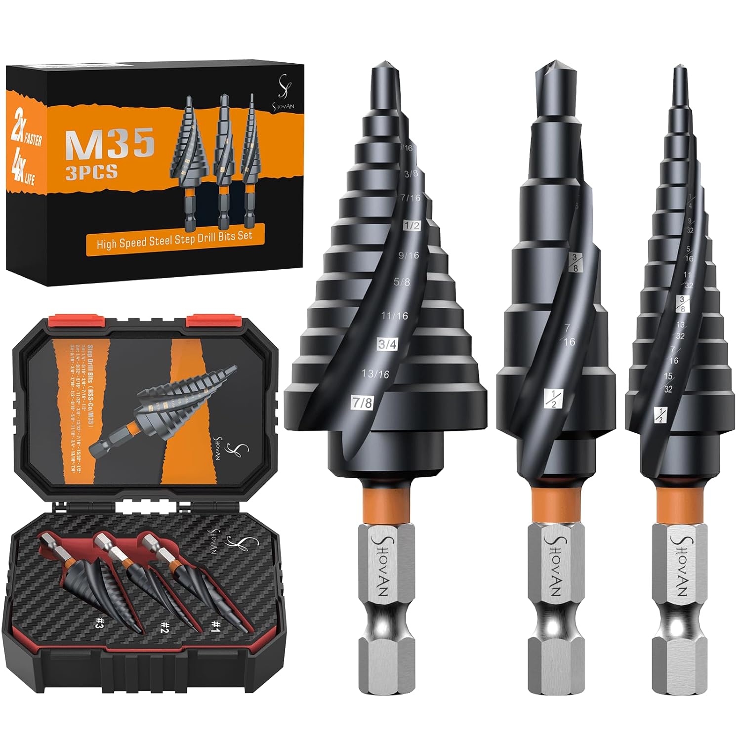 Amazon.com: 3PCS Unibit Step Drill Bit Set (1/4"-7/8"), M35 Cobalt ...