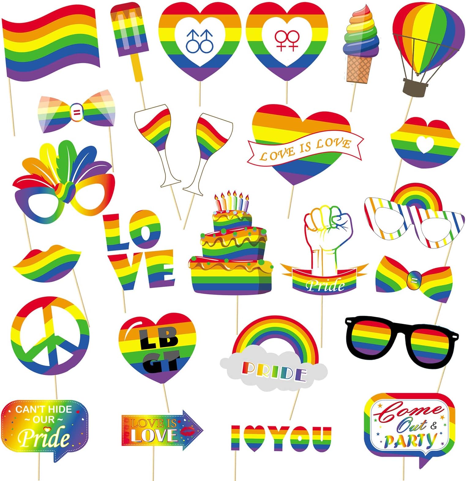 Amazon.com: 26 Pcs Gay Pride Photo Booth Props, Rainbow Prop for ...