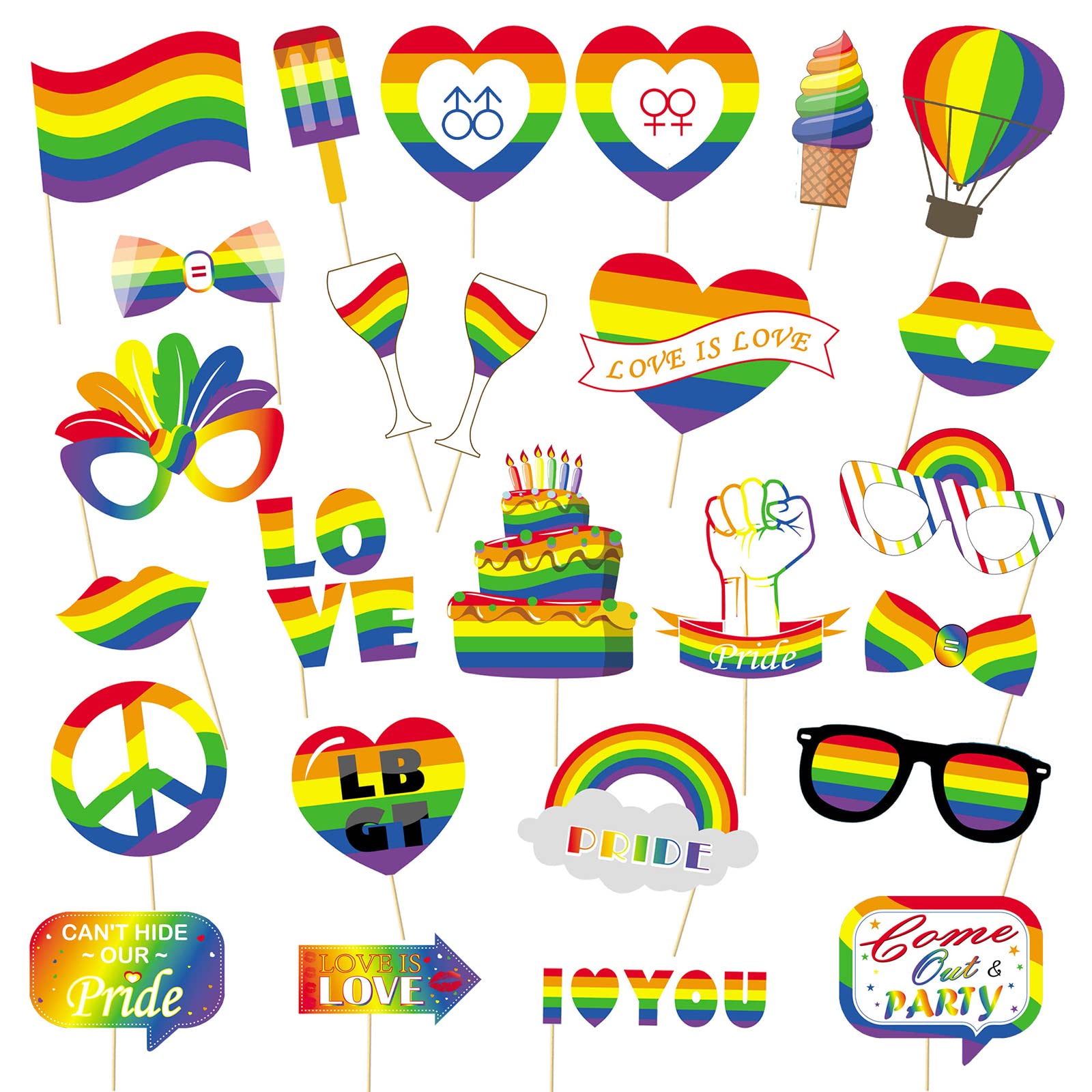 Amazon.com: 26 Pcs Gay Pride Photo Booth Props, Rainbow Prop for ...