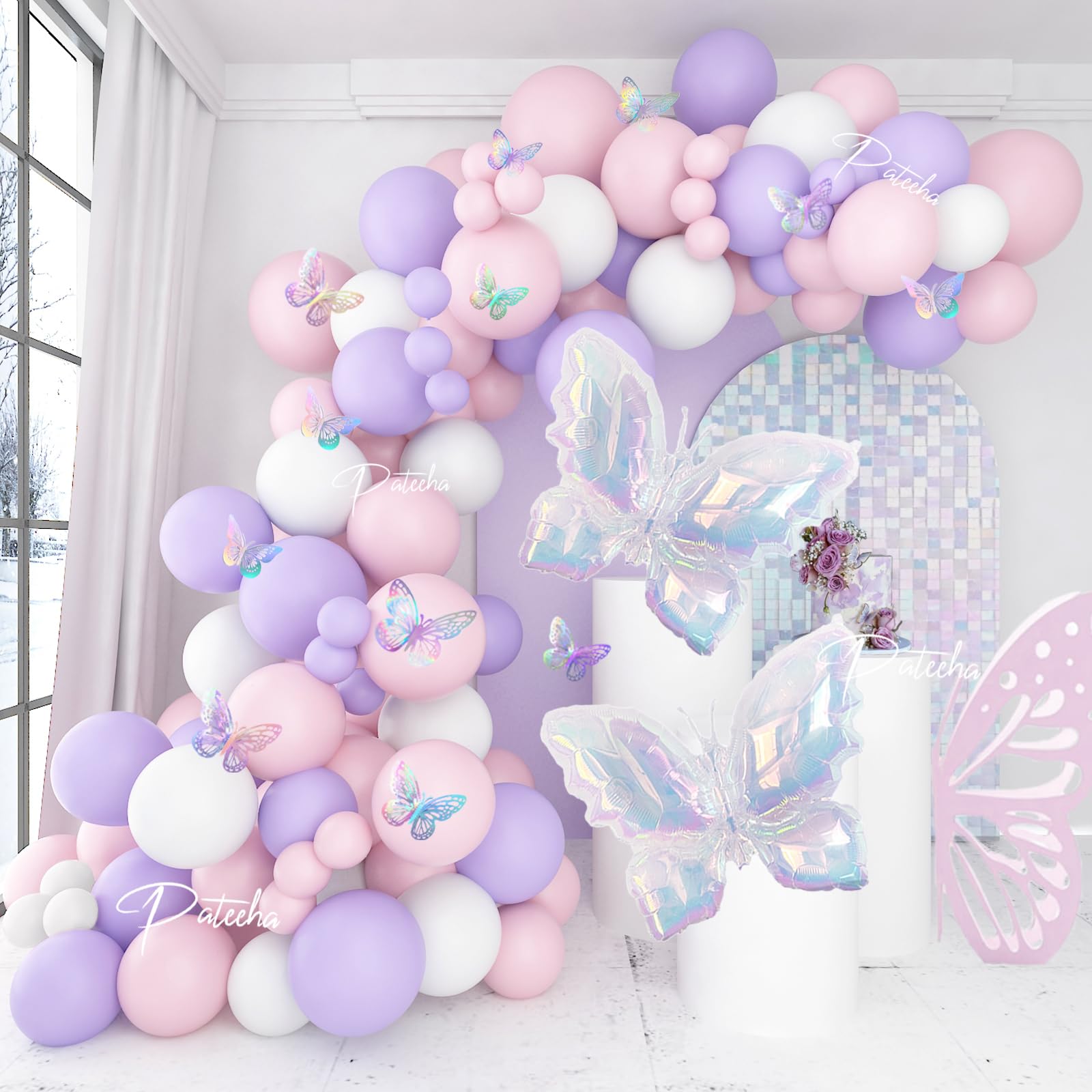 Amazon.com: Pateeha Butterfly Balloon Arch Kit 12ft, Lavender Pink and ...