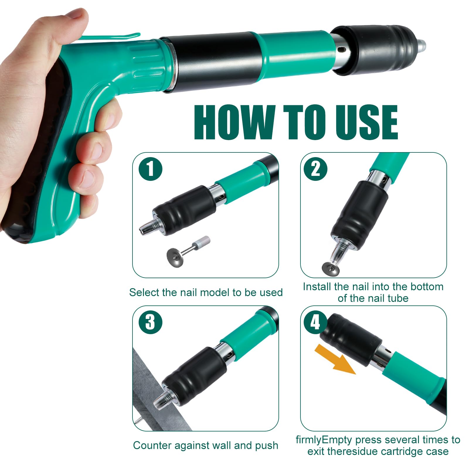 Concrete Gun Manual Concrete Nail Gun Kit - 5-Speed Adjustable Steel ...