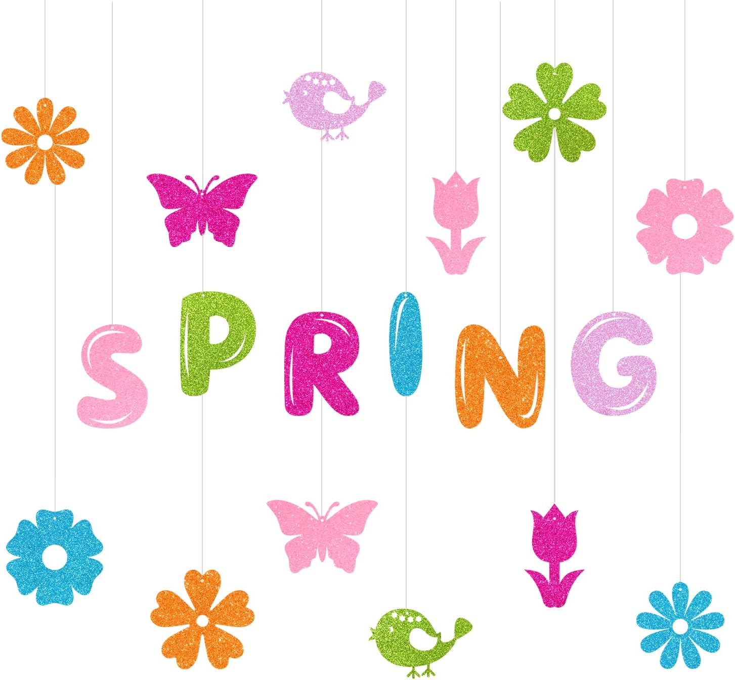 Amazon.com: JKQ 18 Pieces Spring Hanging Decorations Glittery Spring ...