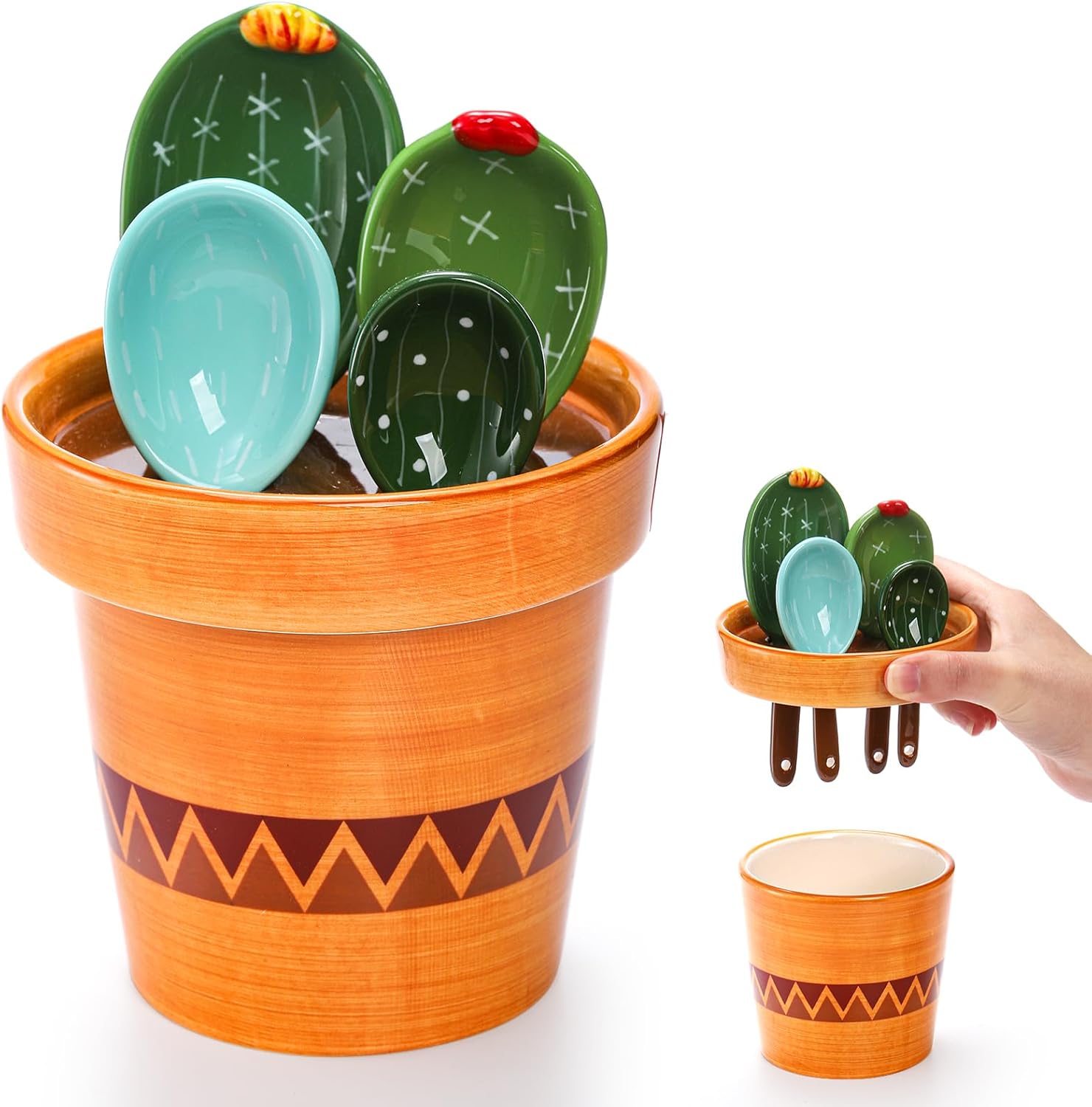 Amazon.com: Coloch 5Pcs Ceramic Measuring Spoons in Pot, Cactus Shape ...