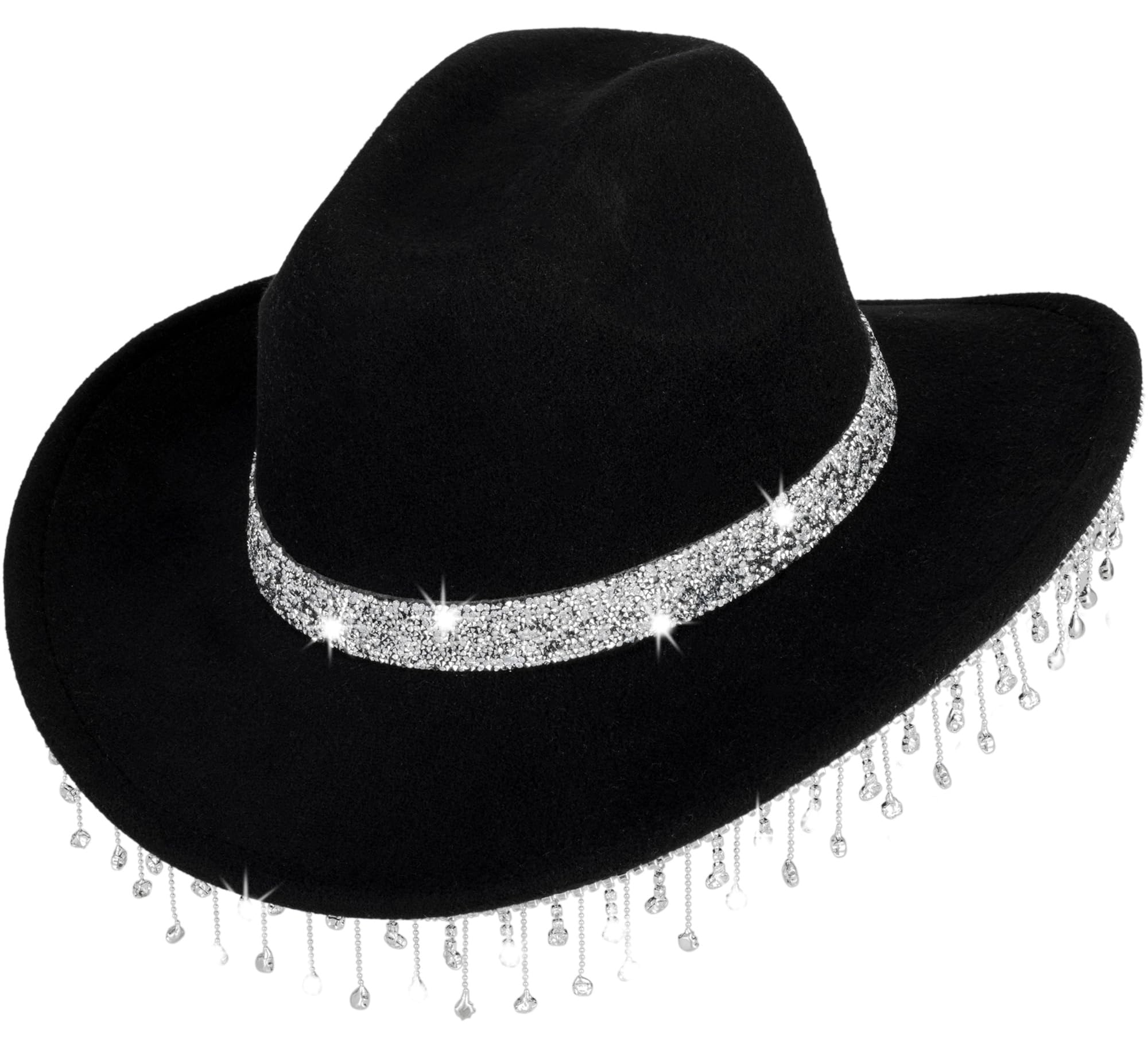 Women Rhinestone Cowgirl Hat Glitter Bling Diamond Fringe Cowboy Hat ...
