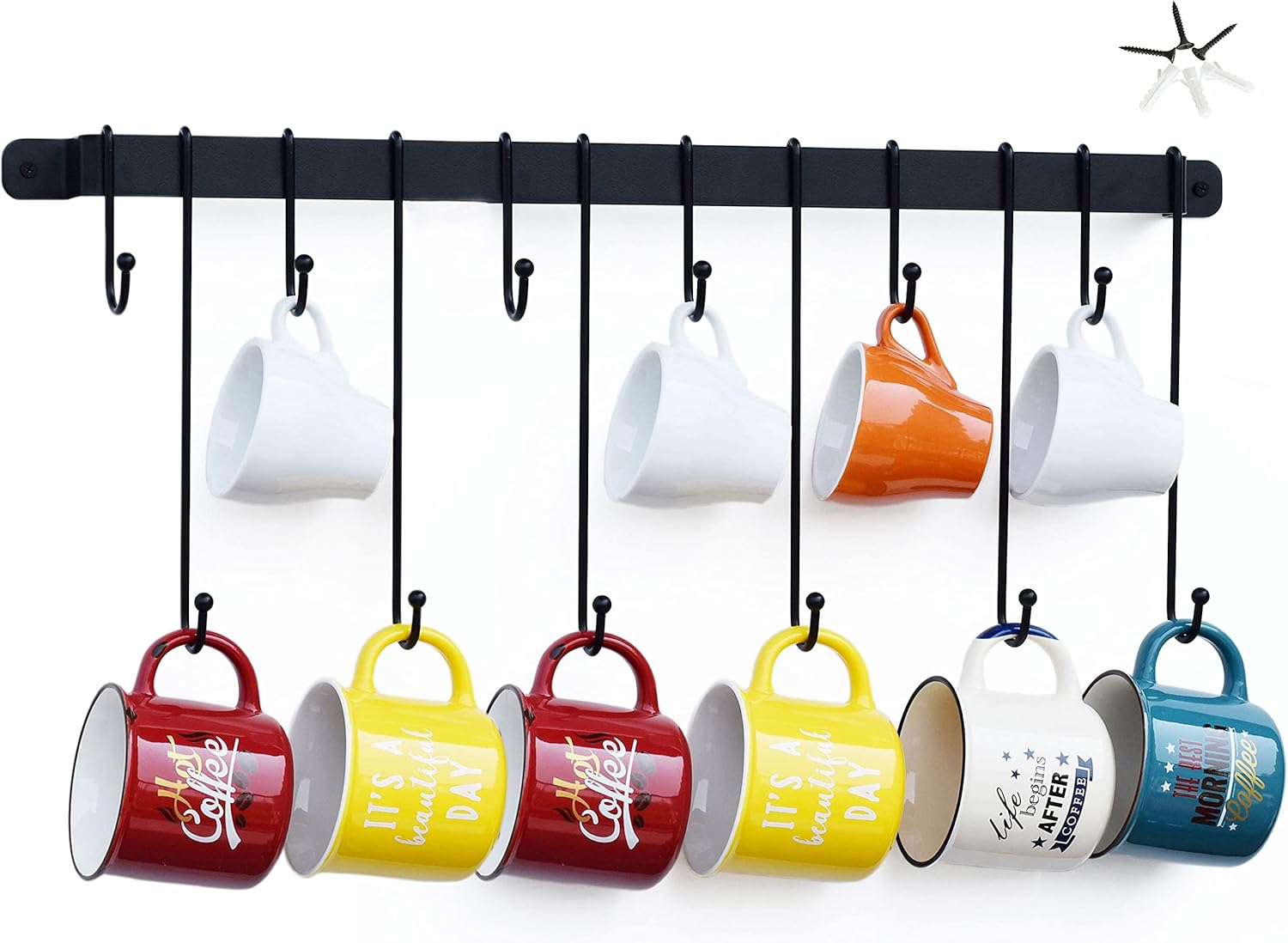 Coffee Mug Hanger Wall Mounted - 12 Mug Hooks for Mug Display or Cups ...