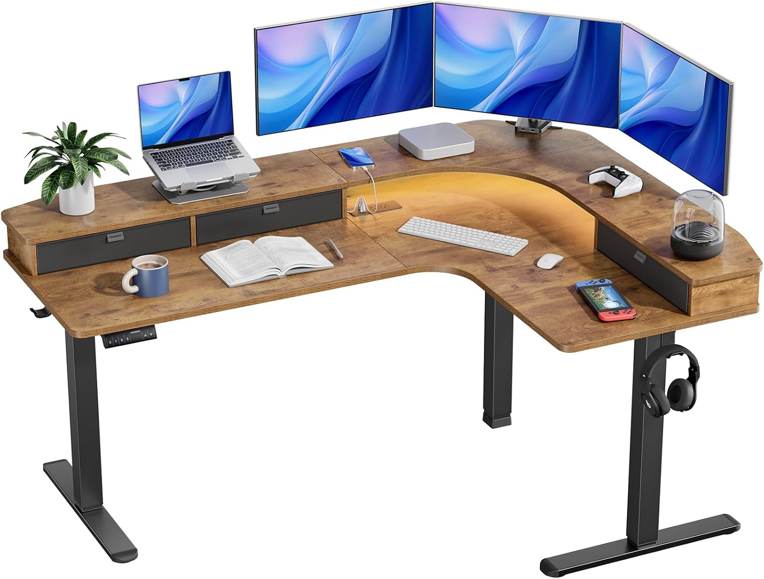 Amazon.com: HUANUO 65″ L-Shaped Standing Desk with Power Outlets & LED ...