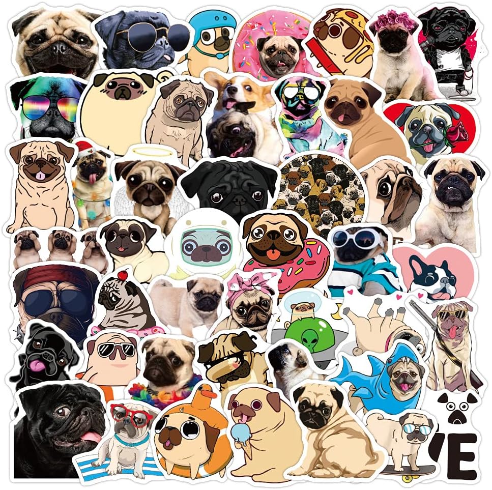 Amazon.com: Pug Dogs Stickers - 50 Pack Cute Pug Stickers Poodle Decals ...