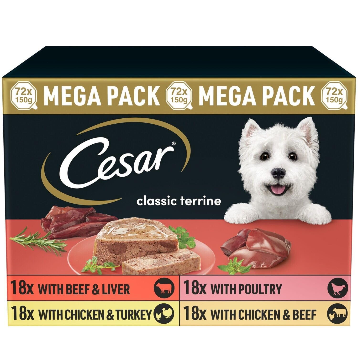 Cesar Classic Terrine Adult Wet Dog Food Trays, Mixed Selection, 72 x ...