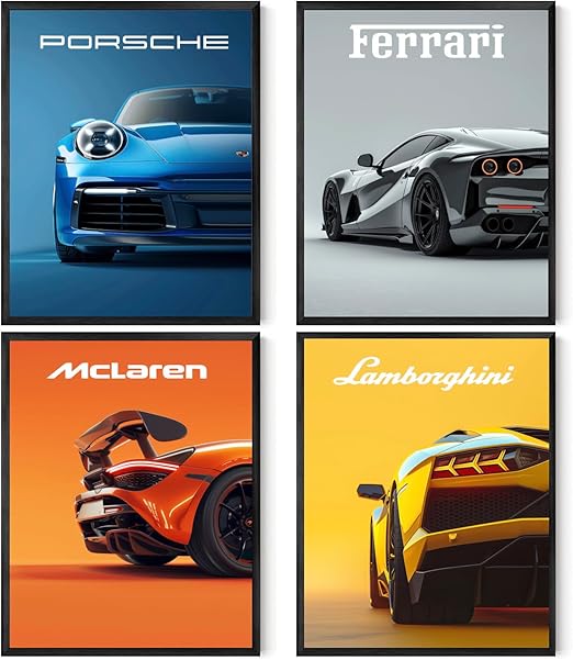 Amazon.com: 4 Car Posters - Sports Vehicles Posters Pack, Vibrant Art ...