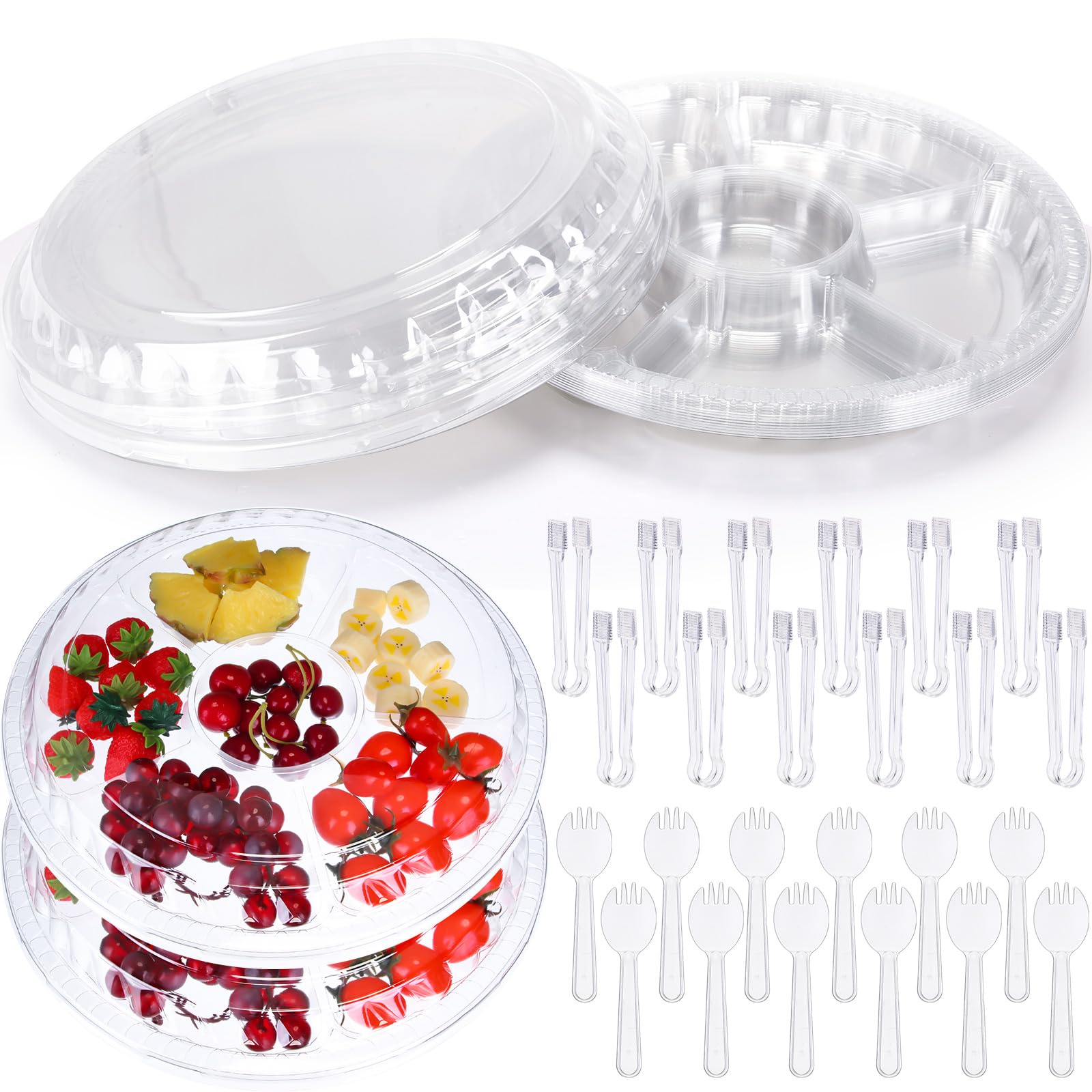 Amazon.com: Uiifan 12 Set Plastic Veggie Tray with Lid Tongs Spoons ...