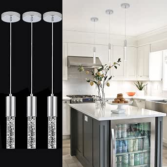 Cuaulans Bubble Crystal Pendant Lights 3 Pack, LED Chrome Pendant ...