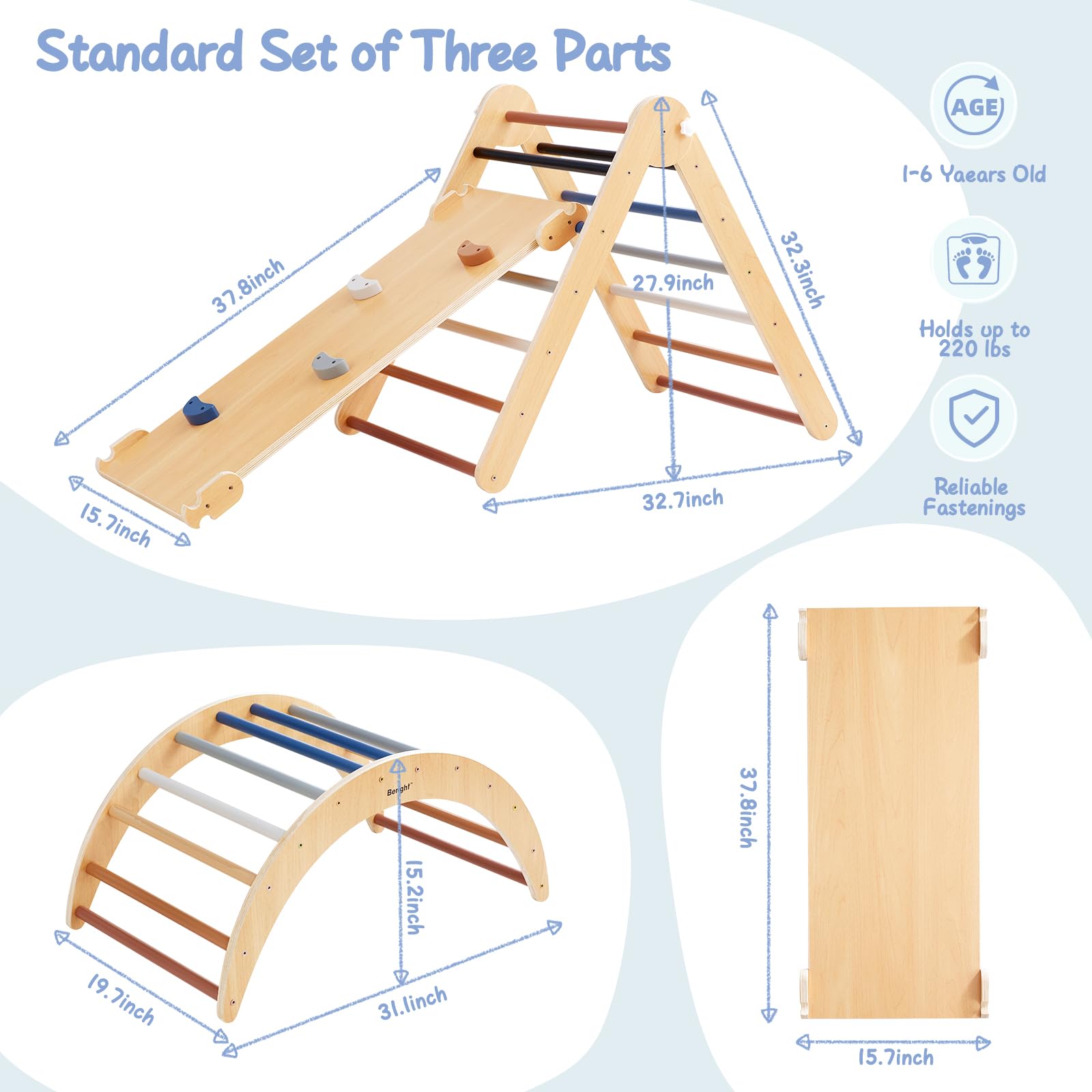 Snapklik.com : Beright 5 In1 Pikler Triangle Gym, Foldable Climbing ...