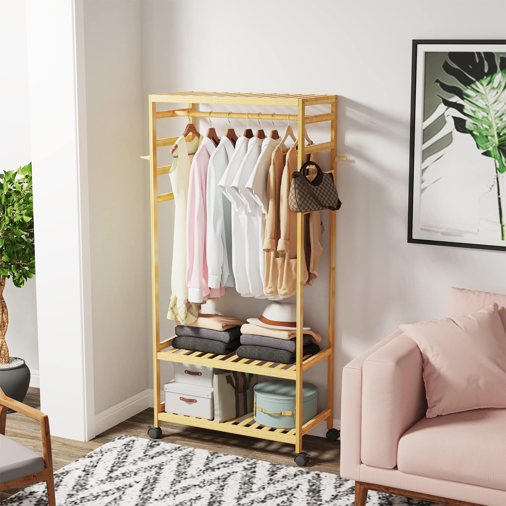 unho Bamboo Clothes Rail Rack: Portable Open Wardrobe for Hanging ...