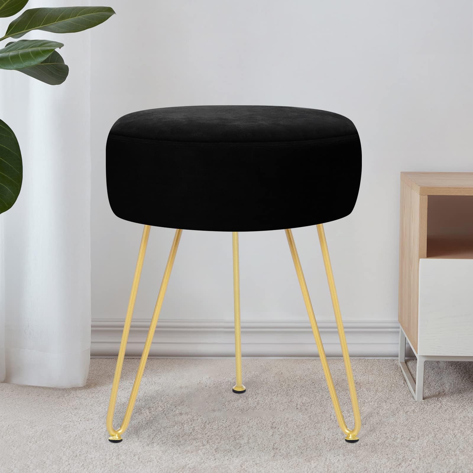 Amazon.com: IBUYKE Faux Leather Round Footrest Stool, Makeup Vanity ...
