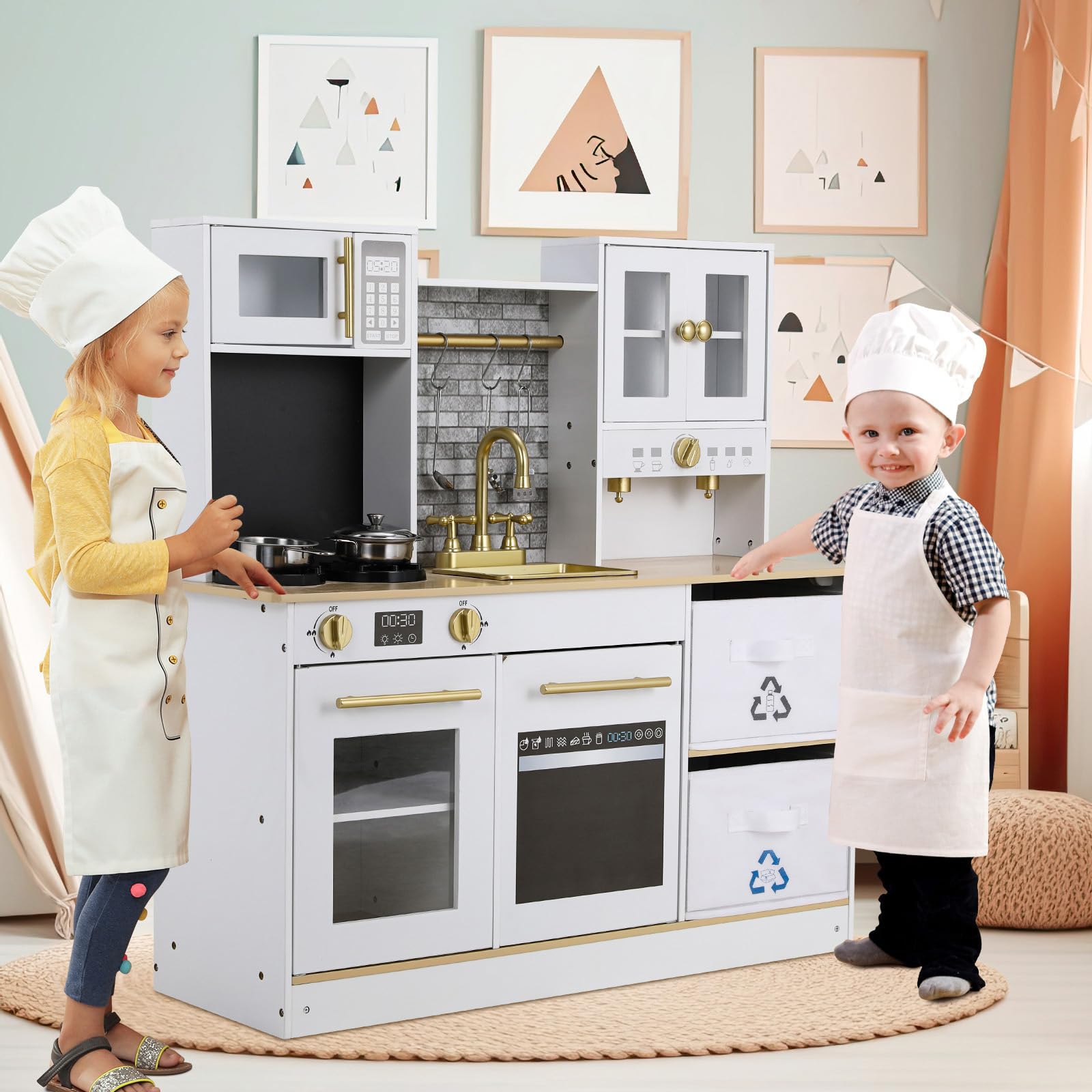 Amazon.com: MAMIZO Kids Play Kitchen, Wooden Pretend Toy Kitchen ...