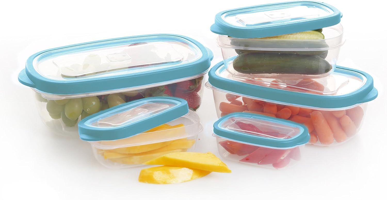 Amazon.com: BINO 10-piece Rectangular Plastic Food Storage Set, Aqua ...