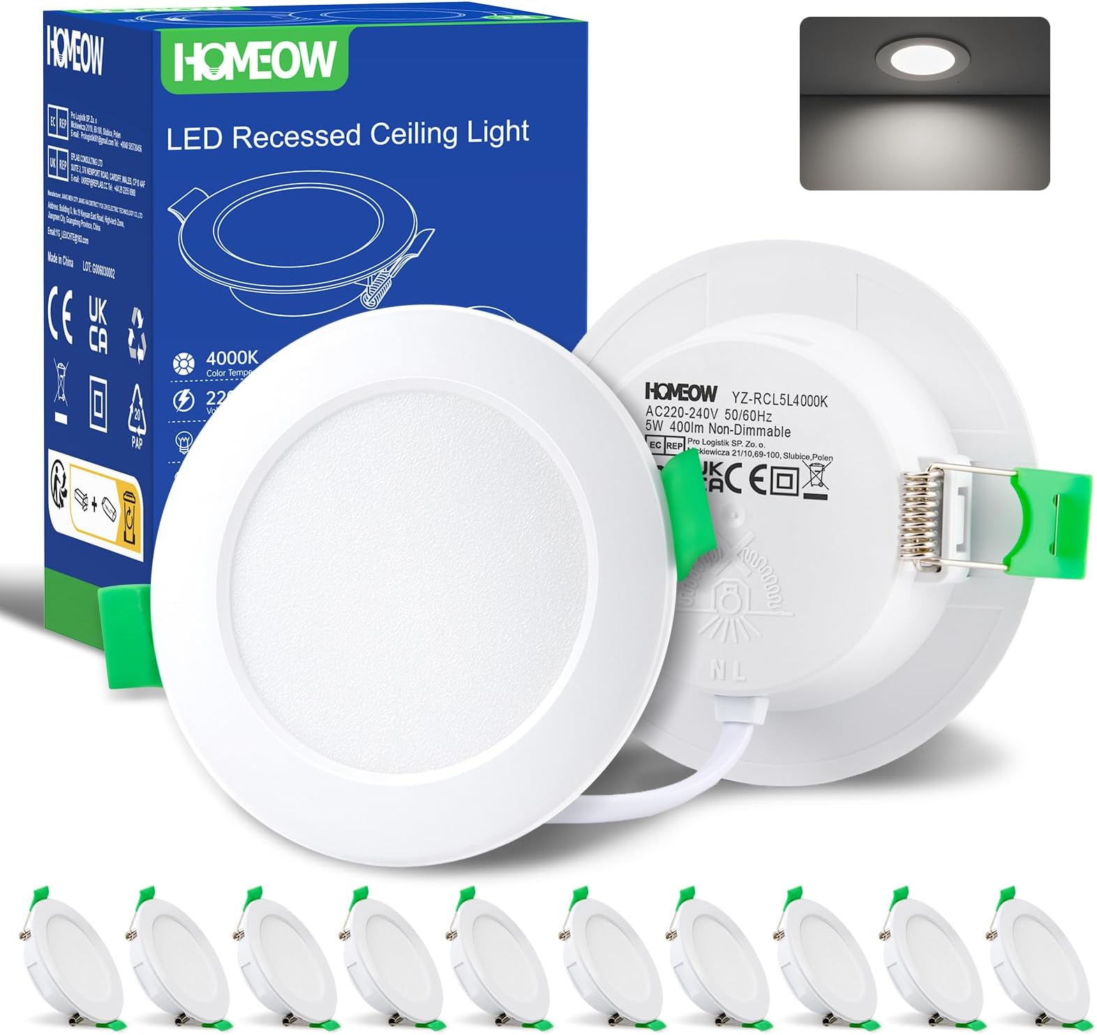 HOMEOW Spot LED Encastrable Extra Plat 68mm, Spot Etanche Salle de Bain ...