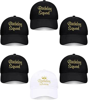 Amazon.com: Jecery 6 Pcs Birthday Squad Hats Birthday Party Hats Cap ...