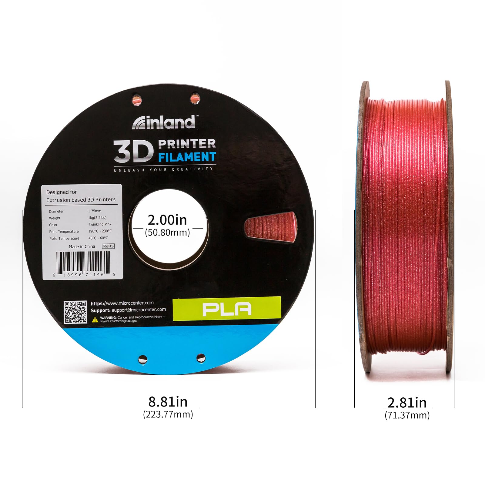 Snapklik.com : INLAND Micro Center Pink Glitter PLA 3D Printer Filament ...